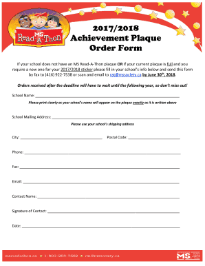 Fillable Online 2017/2018 Achievement Plaque Order Form Fax Email Print ...