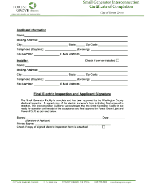 Fillable Online Small Generator Interconnection Certificate of ...