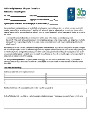 Fillable Online Host University Preferences & Proposed Courses Form Fax ...