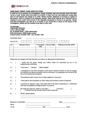 Fillable Online CIMB BANK CREDIT CARD DISPUTE FORM Fax Email Print ...