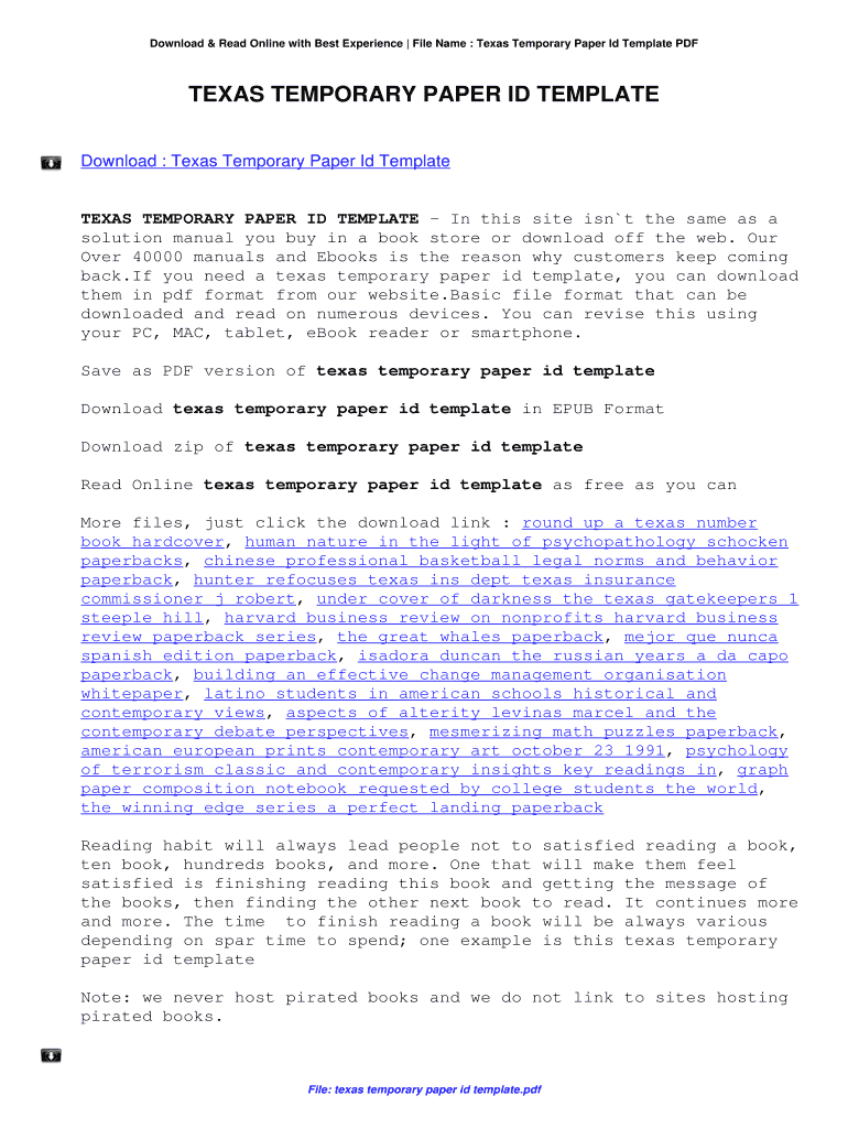 Texas Temporary Id Template TUTORE ORG Master Of Documents