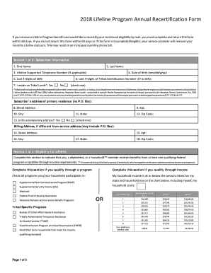 Fillable Online 2018 Lifeline Program Annual Recertification Form ...