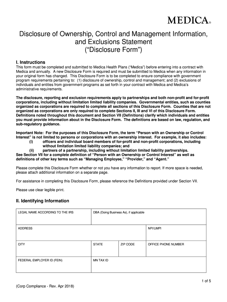 Fillable Online Disclosure Form - Medica Fax Email Print - pdfFiller