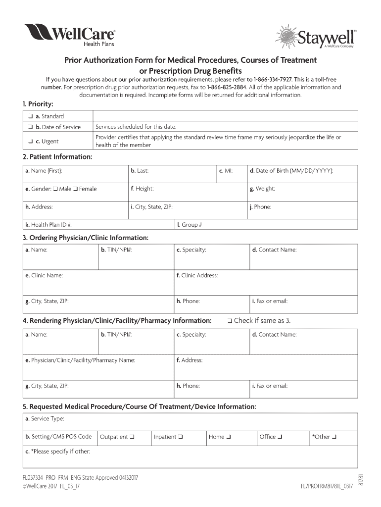 Staywell Prior Authorization Form - Fill Online, Printable, Fillable ...