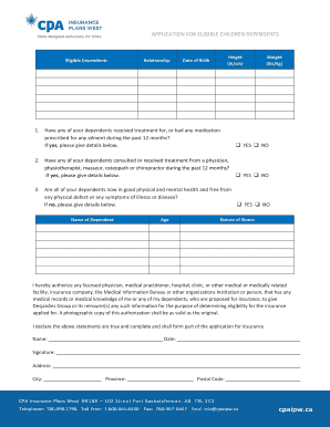 Fillable Online Application for Eligible Children Dependents Fax Email ...
