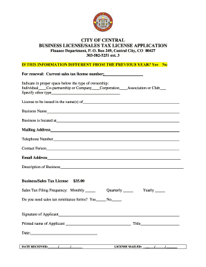 APPLICATION FOR CITY OF CENTRAL SALES TAX LICENSE - Fill and Sign ...
