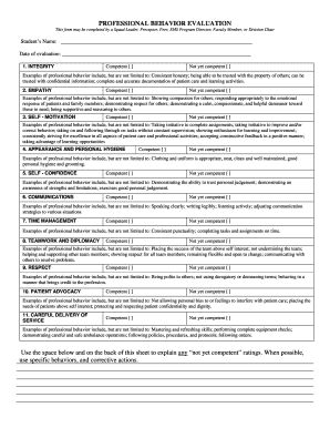 Fillable Online PROFESSIONAL BEHAVIOR EVALUATION Use ... - WordPress ...
