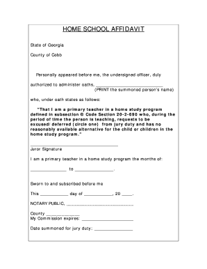 Fillable Online Home School Affidavit PDF Fax Email Print - pdfFiller