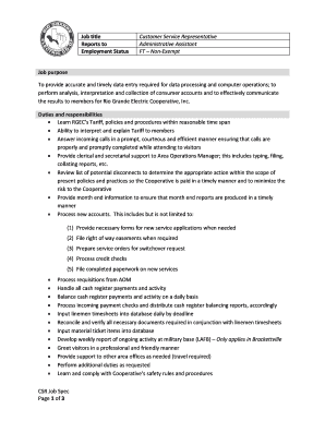 Fillable Online CSR Job Spec Page 1 of 3 Job title Customer Service ...