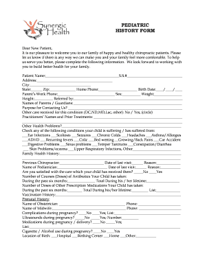 Fillable Online pediatric history form - Synergic Health Fax Email ...