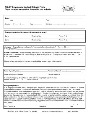 Fillable Online Adult emergency form 2017 Fax Email Print - pdfFiller
