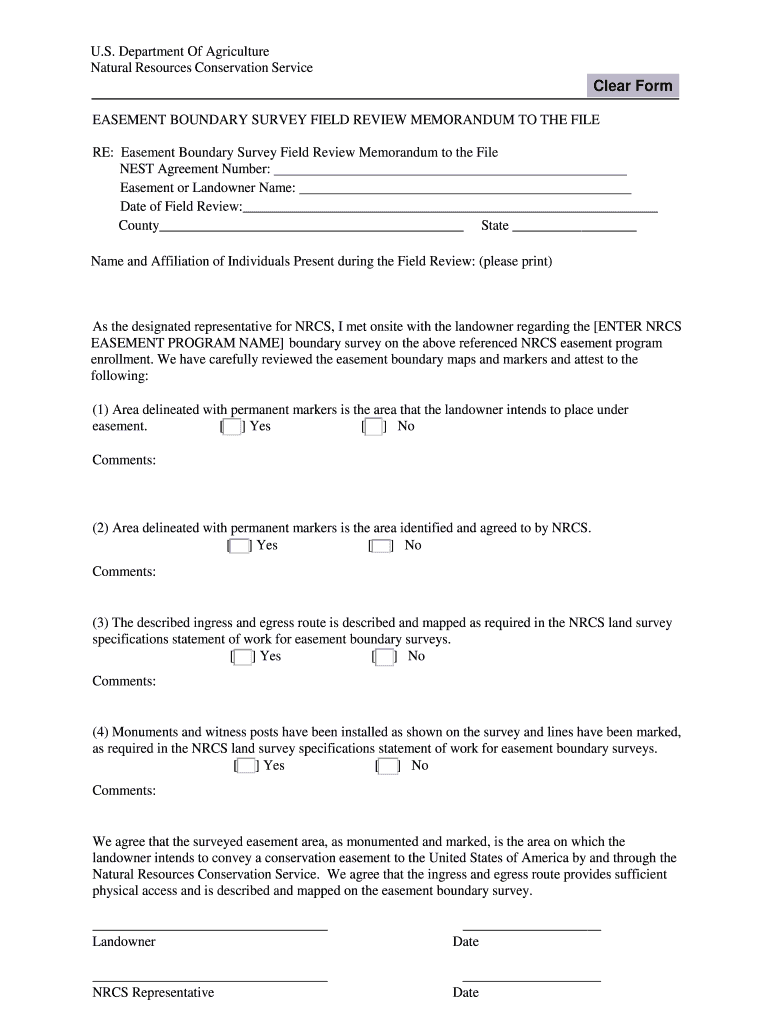 Fillable Online Easement Boundary Survey Field Review Memorandum to the ...