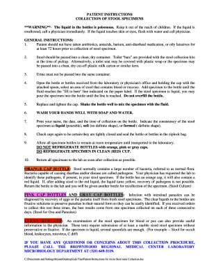 Fillable Online PATIENT INSTRUCTIONS COLLECTION OF STOOL SPECIMENS Fax ...