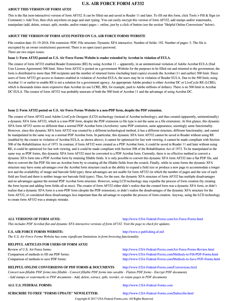 Fillable Online U.S. Air Force form AF332 fillable, savable. Free ...