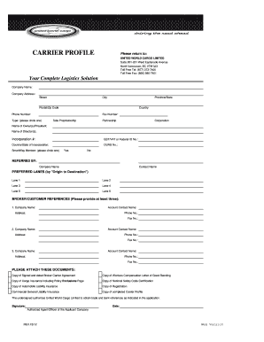 Fillable Online carrier profile - United World Transportation Fax Email ...