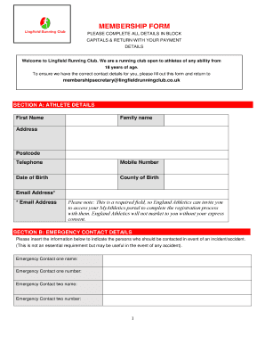Fillable Online lingfieldrunningclub co Membership Form - Lingfield ...