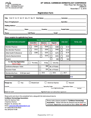 Fillable Online Registration Form - Caribbean Dermatology Association ...