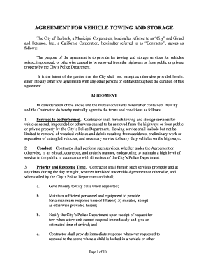 Fillable Online AGREEMENT FOR VEHICLE TOWING AND STORAGE Fax Email ...