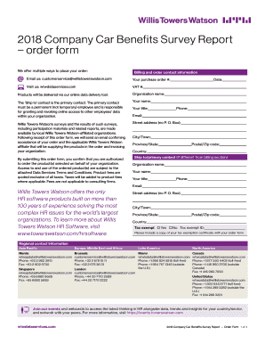 Fillable Online 2018 WTWDS Company Car Order Form - Towers Watson Fax ...