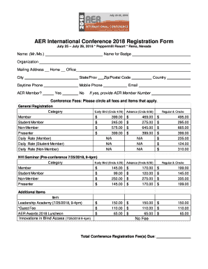 Fillable Online AER International Conference 2018 Registration Form Fax ...