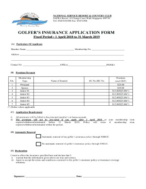 Fillable Online golfer's insurance application form - nsrcc Fax Email ...