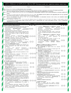 Fillable Online LIVE ANIMALS ACCEPTANCE CHECK LIST ...