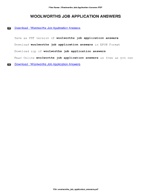 Fillable Online Woolworths Job Application Answers. Woolworths Job ...