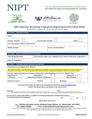 Fillable Online NQT Registration Form - Athlone Education Centre Fax ...