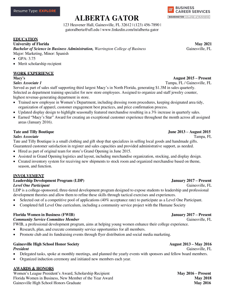 Uf Resume Template Fill Online Printable Fillable Blank PdfFiller