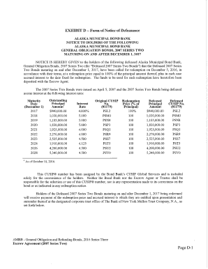 Fillable Online Exhibit D - Form of Notice of Defeasance Fax Email ...