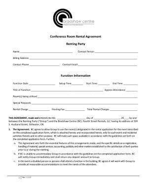 Fillable Online Conference Room Rental Agreement Renting ... - Bradshaw ...