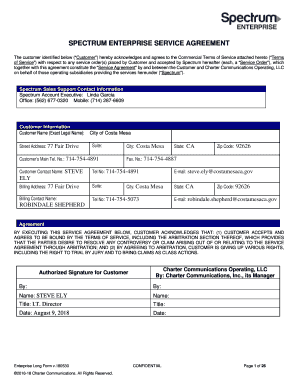 Fillable Online Spectrum Enterprise Service Agreement - City of Costa ...