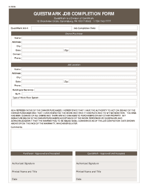 Fillable Online QUESTMARK JOB COMPLETION FORM Fax Email Print - pdfFiller