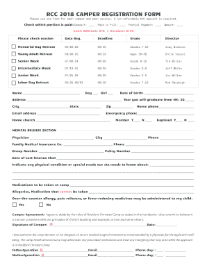 Fillable Online rcc 2018 camper registration form - Rockford Christian ...
