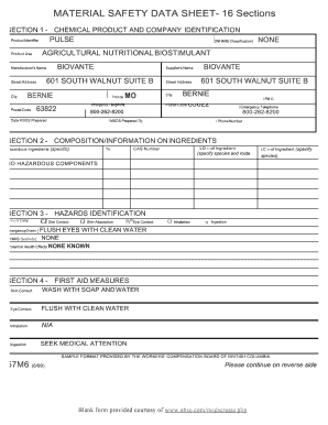 Fillable Online MATERIAL SAFETY DATA SHEET- 16 Sections - Biovante Fax ...