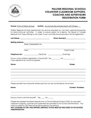 Fillable Online Volunteer Supervisor/Coach Registration Form Fax Email ...