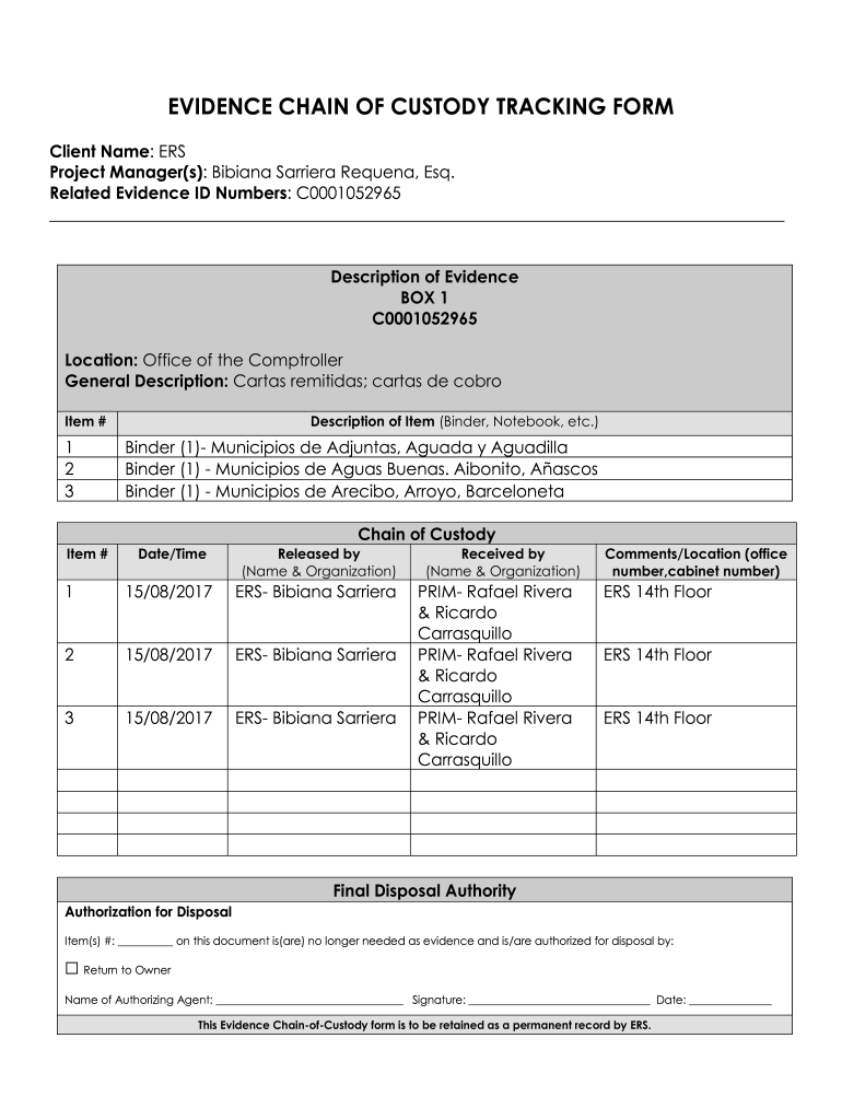 Evidence Chain Of Custody Tracking Form Fill Online Printable Fillable Blank PdfFiller