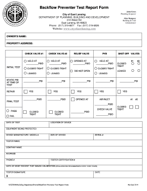 Fillable Online Backflow Preventer Test Report Form x - City of East ...