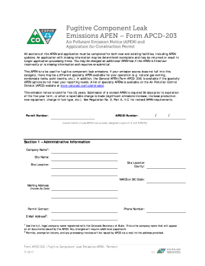 Fillable Online Fugitive Component Leak Emissions APEN Form APCD-203 ...