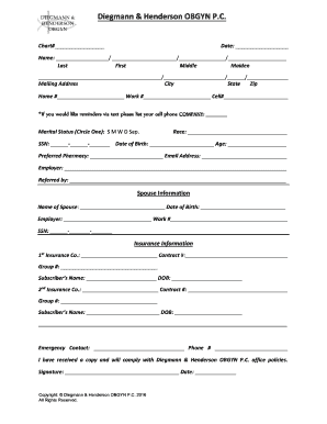 Fillable Online New Patient Forms - Diegmann Ob/Gyn Fax Email Print ...
