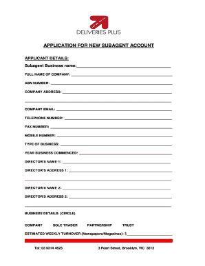 Fillable Online APPLICATION FOR NEW SUBAGENT ACCOUNT Fax Email Print ...