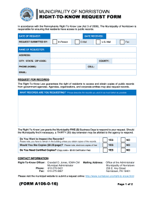 Fillable Online MUNICIPALITY OF NORRISTOWN RIGHT-TO-KNOW REQUEST FORM ...