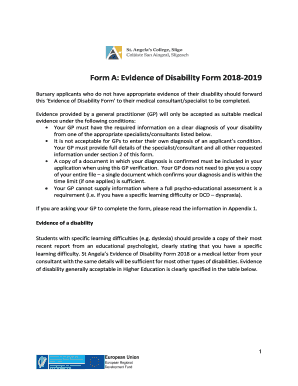 Fillable Online Form A Evidence of Disability Form 2018-2019 rev.docx ...