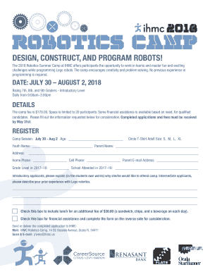 Fillable Online Robotics-Camp-Application2018 Fax Email Print - pdfFiller