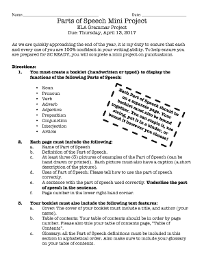 Fillable Online Parts of Speech Mini Project Fax Email Print - pdfFiller