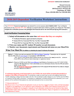 Fillable Online www2 howard Your 2018-2019 financial aid application was selected for a review ...