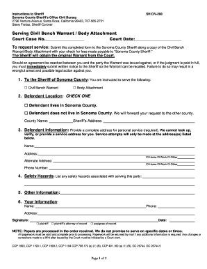 Fillable Online Civil Bench Warrant Instructions - Sonoma County ...