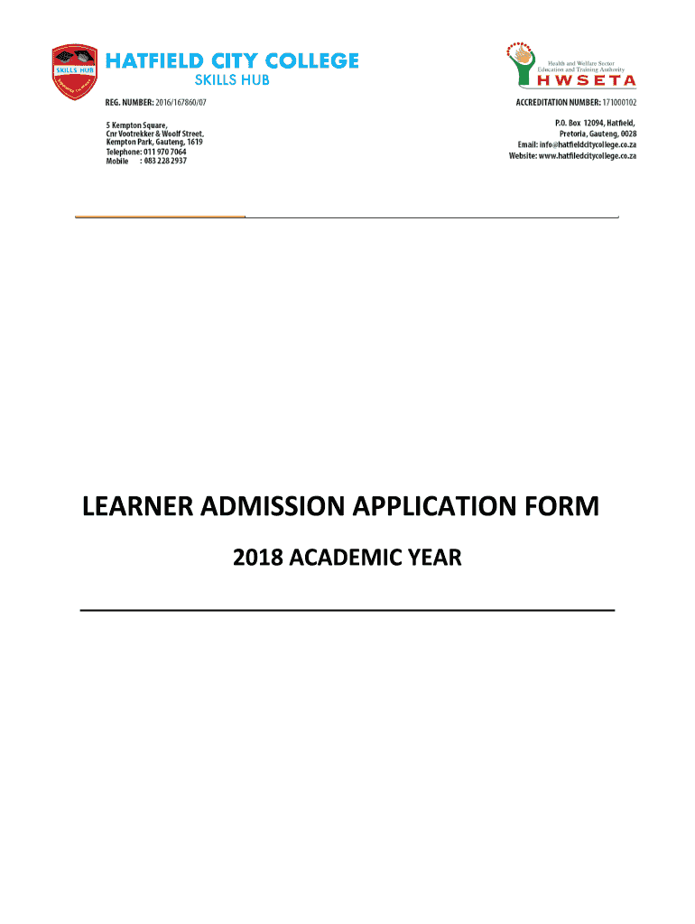 Fillable Online learner admission application form - Hatfield City ...