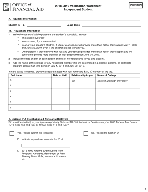 Fillable Online Independent Student Verification Worksheet - Eastern ...