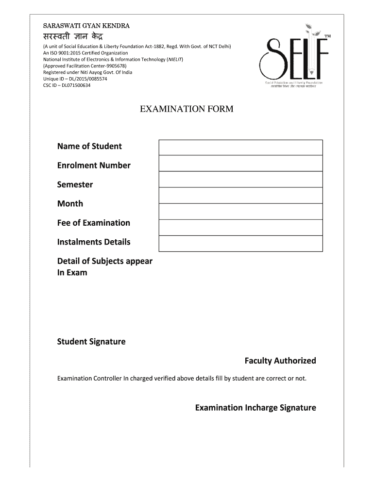 Fillable Online EXAMINATION FORM Name of Student Enrolment ... - WordPress.com Fax Email Print ...
